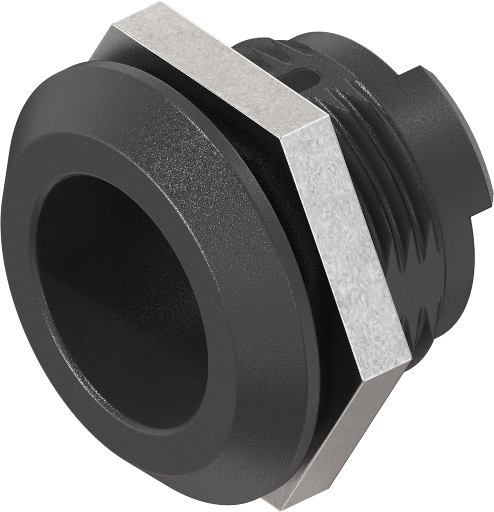 Housing with integrated seal, Polyamide GF black; 1000-U155-D with nut