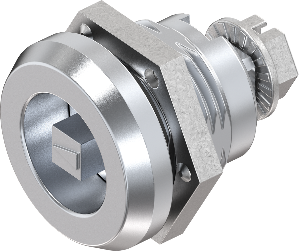 Safety quarter turn square 6, Brass and zinc die chrome-plated; 1000-U210-01 with earthing nut