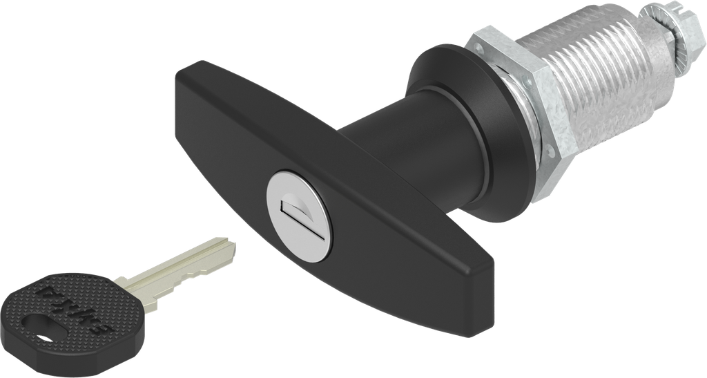 T-handle quarter turn, keyed EK 333, Zinc die black powder-coated | EMKA